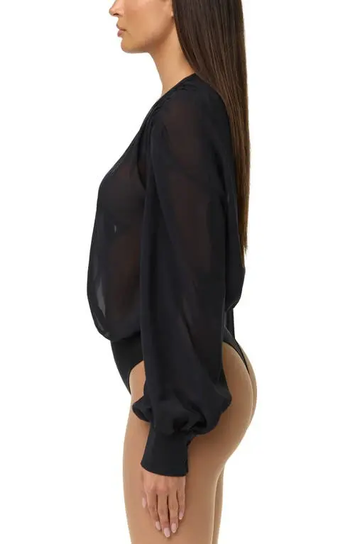 Naked Wardrobe Chiffon V-neck Blousy Bodysuit