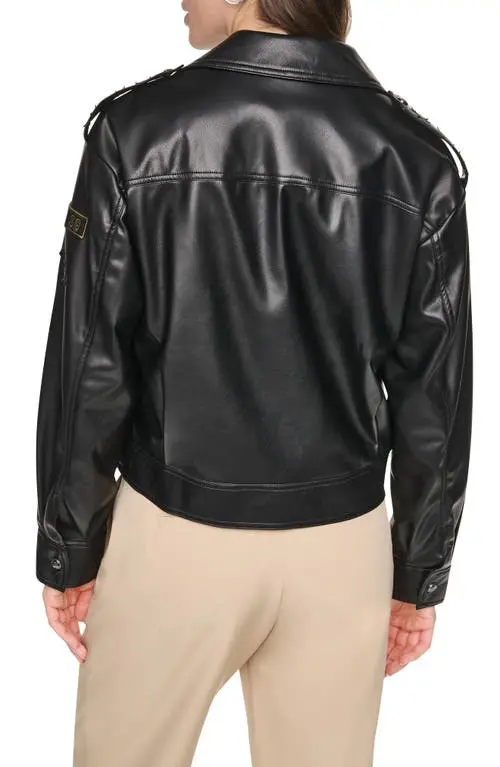 Dkny Faux Leather Patch Embellished Bomber Jacket