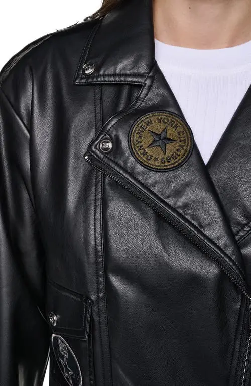 Dkny Faux Leather Patch Embellished Bomber Jacket