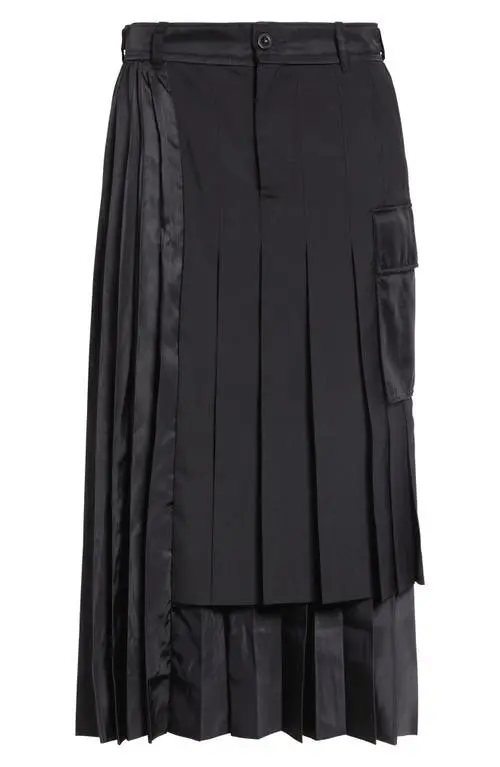Sacai Pleated Mixed Media Midi Skirt - Black
