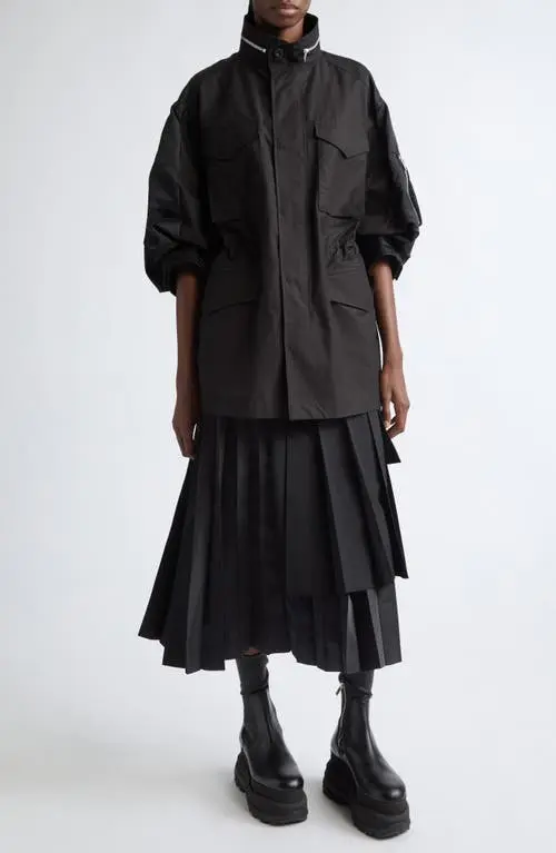 Sacai Pleated Mixed Media Midi Skirt