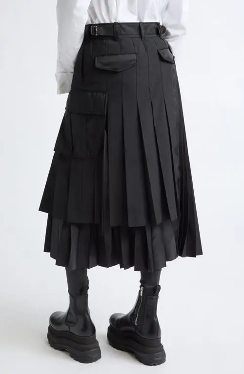 Sacai Pleated Mixed Media Midi Skirt