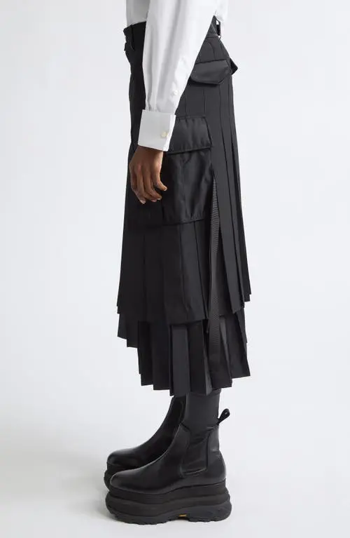 Sacai Pleated Mixed Media Midi Skirt