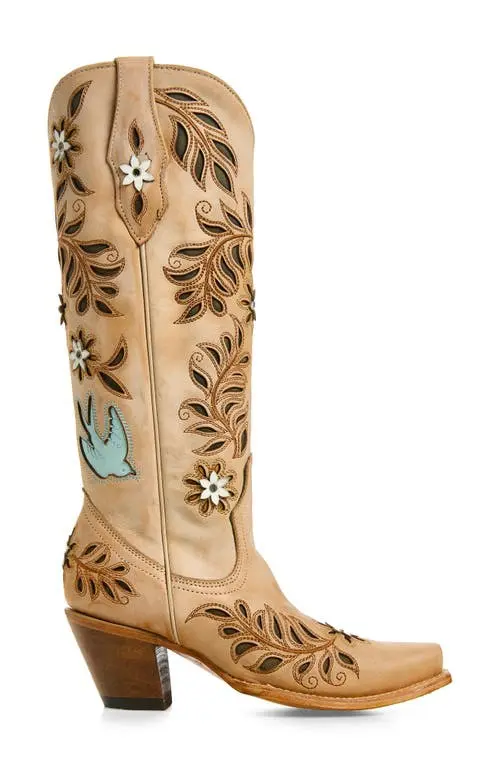 CORRAL Flower & Bird Cutout Cowboy Boot