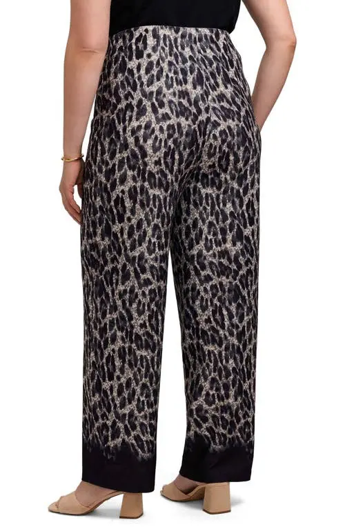 Foxcroft Arlette Cheetah Wide Leg Knit Crepe Pants