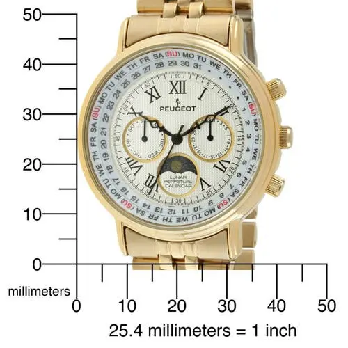 PEUGEOT Multi Function Moon Phase Perpetual Calendar Stainless Steel Watch- 40mm