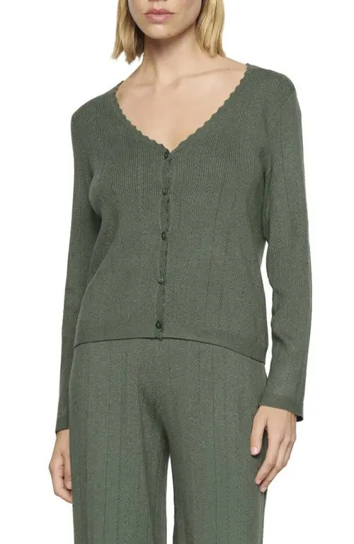 Eberjey Pointelle V-neck Cardigan - Desert Sage