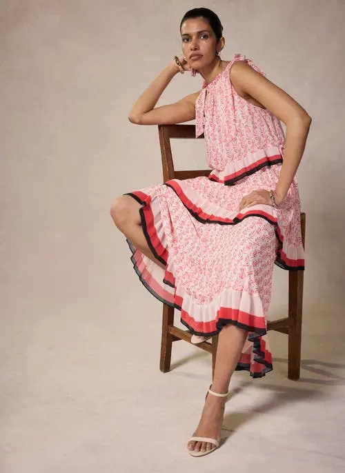 Mint Velvet Printed Tiered Halterneck Midaxi Dress