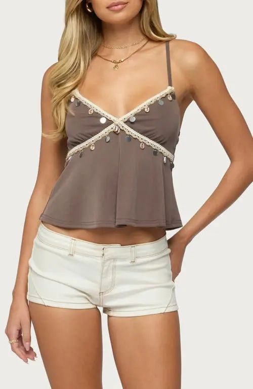 EDIKTED Moya Lace Charm Camisole - Brown