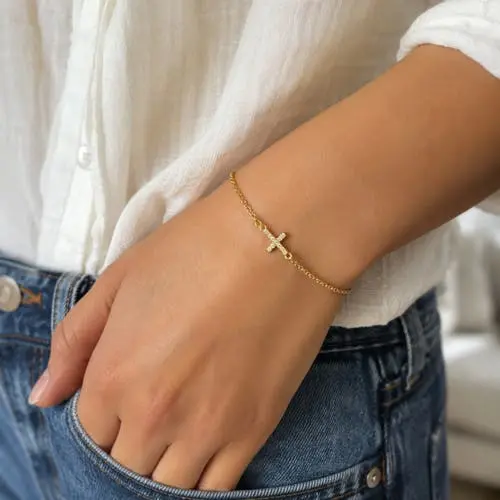 DONATELLO GIAN 14k Plated Pave Cross Chain Bracelet