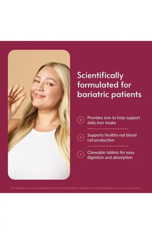 BARIATRIC ADVANTAGE Iron 18 Mg Gentle Chewable Supplement With Vitamin C Strawberry 30 Count