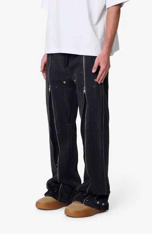 Mnml Rivet Zipper Flare Sweatpants - Washed Black