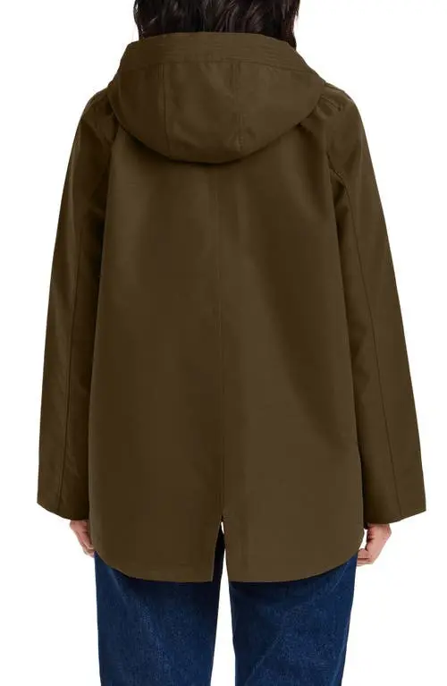 Gallery Water Resistant Hooded Raincoat With Plaid Lining - Olive
