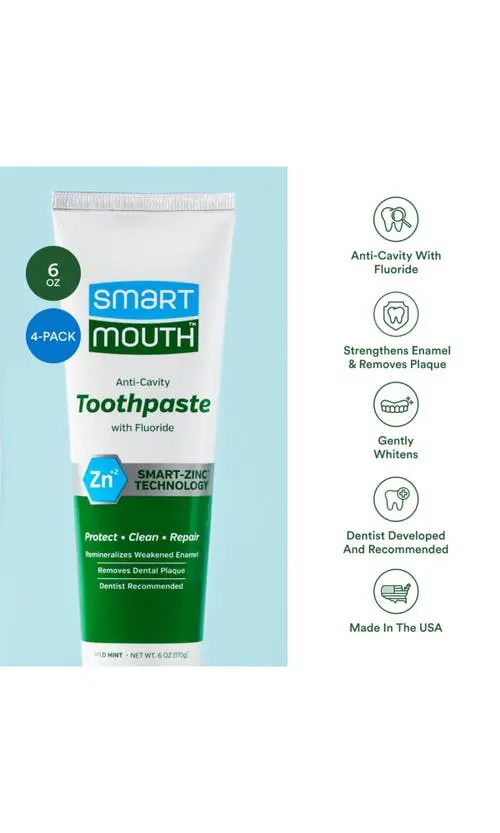 SMARTMOUTH Anti-cavity Fluoride Whitening Toothpaste 6 Oz 4-pack