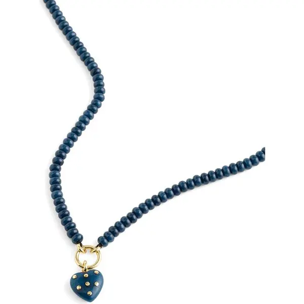 Madewell Polka Dot Stone Heart Pendant Beaded Necklace - Twilight