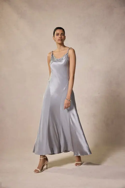 Mint Velvet Metallic Satin Midi Slip Dress
