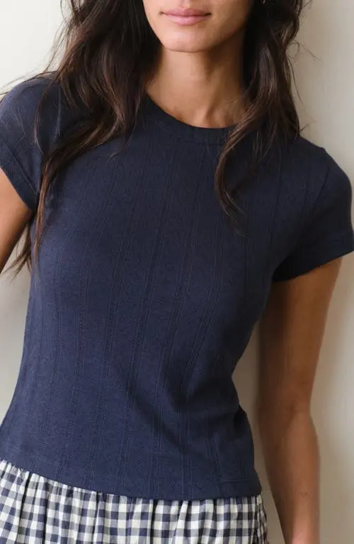 Marine Layer Lexi Pointelle Crewneck T-shirt - Navy