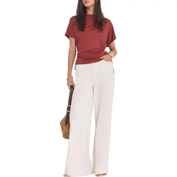 Mint Velvet Jersey Ruched Tie Detail Top - Brown