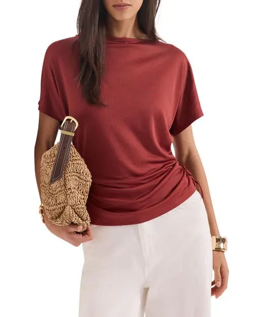 Mint Velvet Jersey Ruched Tie Detail Top - Brown