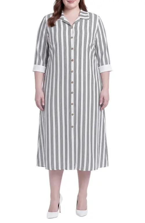 STANDARDS & PRACTICES Stripe Button-up Midi Shirtdress
