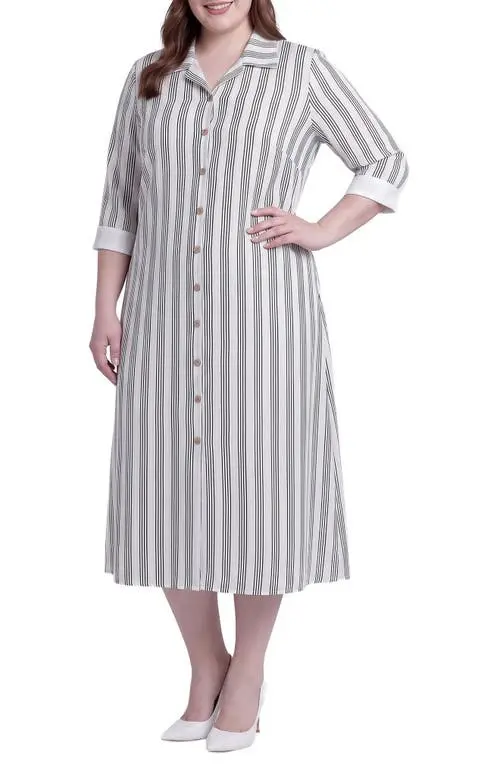 STANDARDS & PRACTICES Stripe Button-up Midi Shirtdress