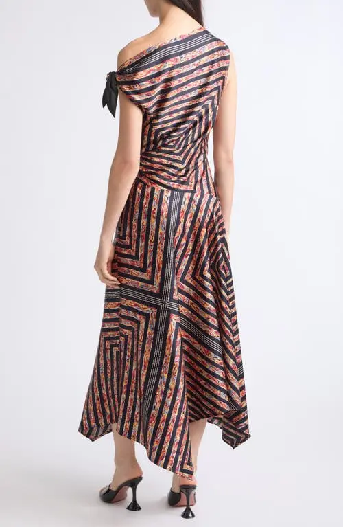 Staud Portia One-shoulder Stripe Silk Midi Dress - Studio