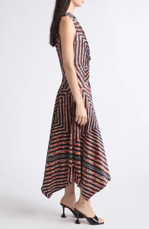 Staud Portia One-shoulder Stripe Silk Midi Dress - Studio