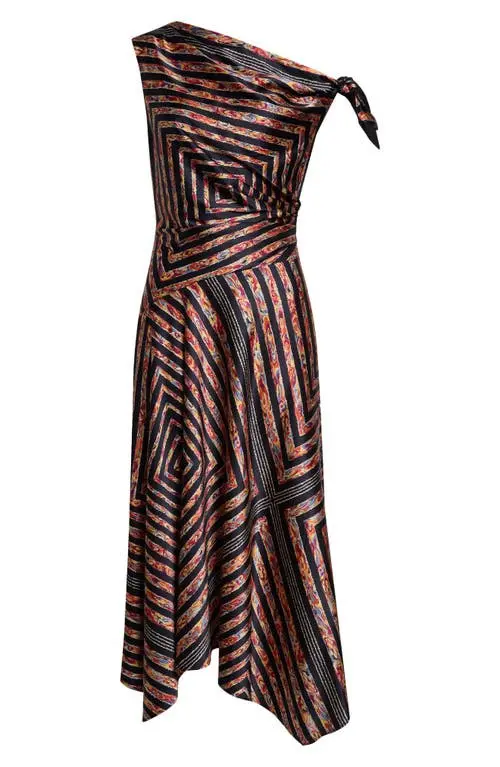 Staud Portia One-shoulder Stripe Silk Midi Dress - Studio