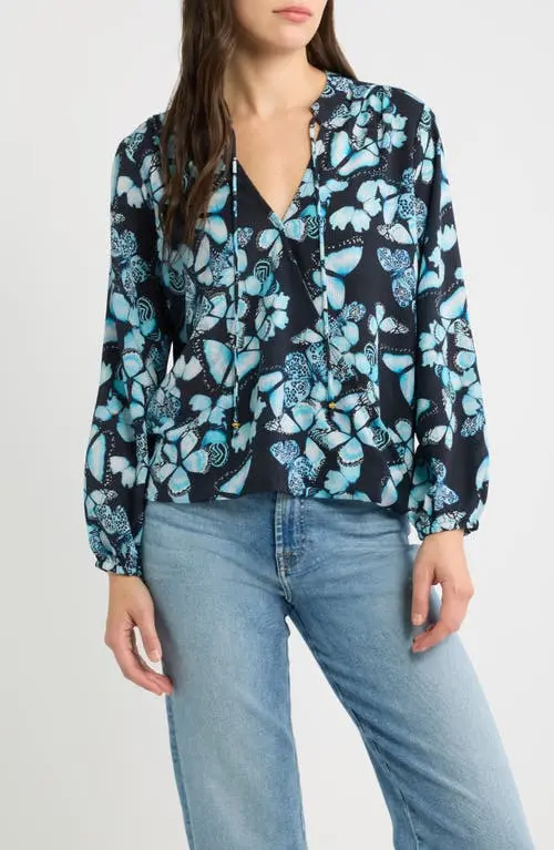 APNY Butterfly Print Long Sleeve Top - Blue Multi
