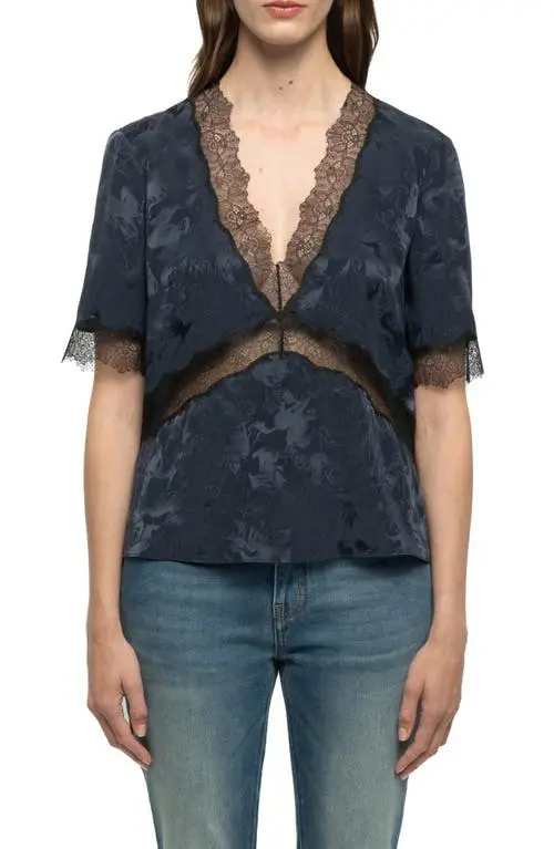 Zadig&Voltaire Tedoxa Horse Jacquard Silk Top - Encre