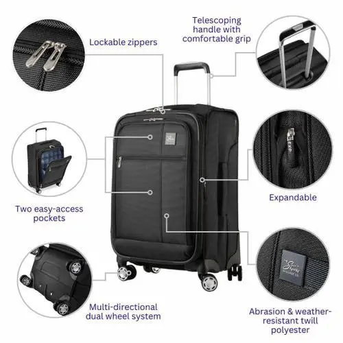 SKYWAY Sigma 7.0 Softside Expandable 20" Carry On Spinner Luggage - Black