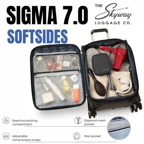 SKYWAY Sigma 7.0 Softside Expandable 20" Carry On Spinner Luggage - Black