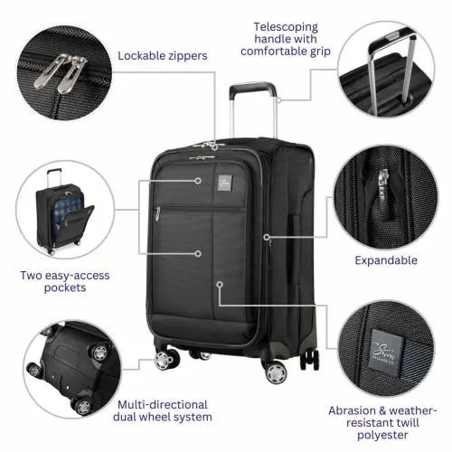 SKYWAY Sigma 7.0 Softside Expandable Carry-on Spinner Luggage - Black