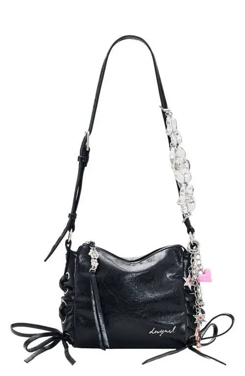 Desigual Large Charm Detail Faux Leather Crossbody Bag - Black