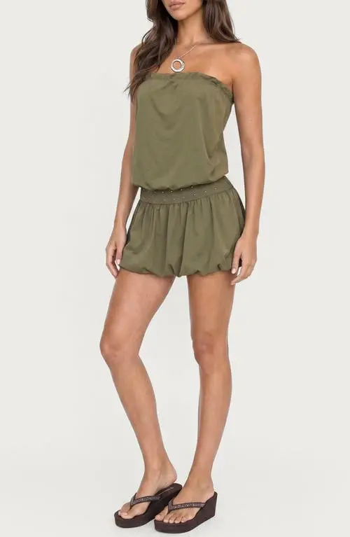 EDIKTED Strapless Studded Bubble Hem Mini Dress