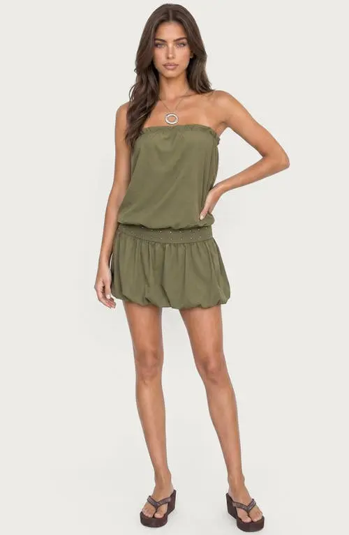 EDIKTED Strapless Studded Bubble Hem Mini Dress