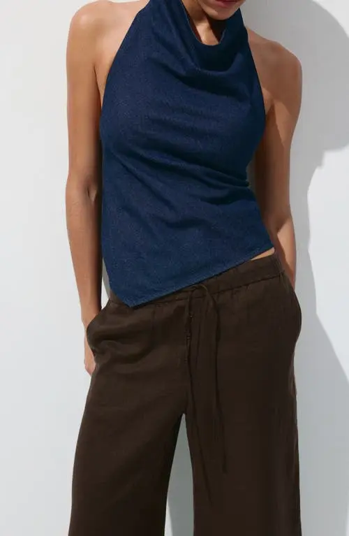Mango Linen Wide-leg Pants - Chocolate