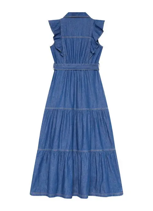 Mint Velvet Denim Ruffle Maxi Shirt Dress