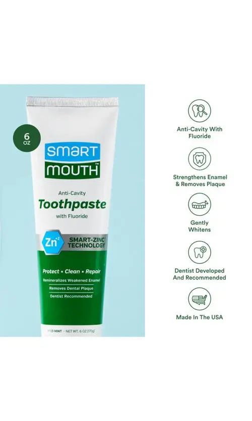 SMARTMOUTH Anti-cavity Fluoride Whitening Toothpaste 6 Oz