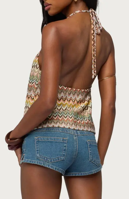 EDIKTED Kelsie Zigzag Open Knit Halter Top