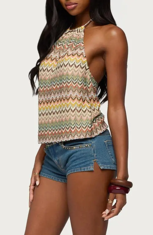 EDIKTED Kelsie Zigzag Open Knit Halter Top