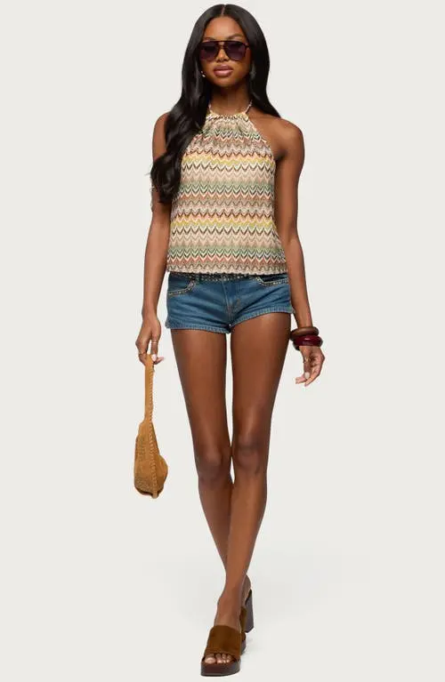 EDIKTED Kelsie Zigzag Open Knit Halter Top