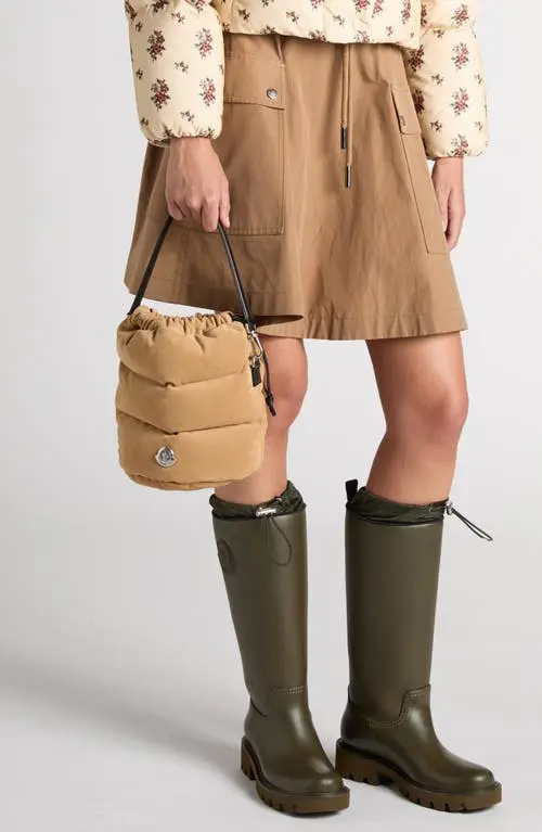 Moncler Caradoc Quilted Puffer Suede Bucket Bag - Beige