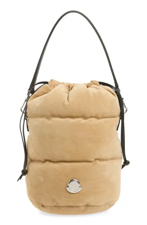 Moncler Caradoc Quilted Suede Bucket Bag - Beige