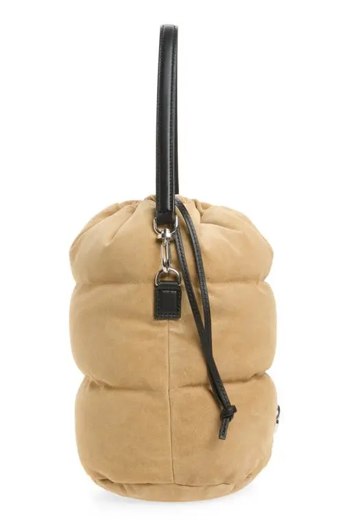Moncler Caradoc Quilted Suede Bucket Bag - Beige