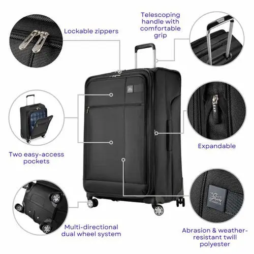 SKYWAY Sigma 7.0 Softside Expandable 28" Large Checked Spinner Luggage - Black