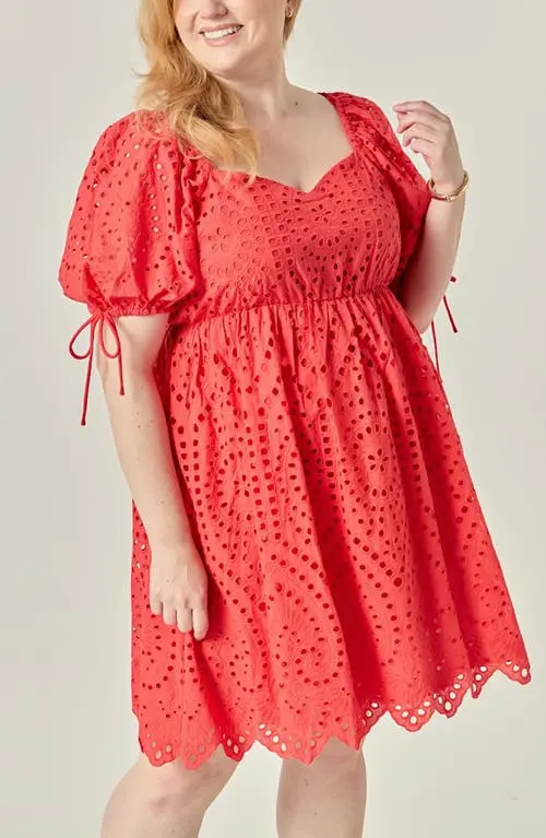 English Factory Cotton Eyelet Sweetheart Neck Mini Dress
