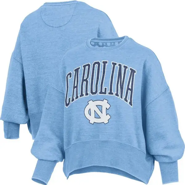 PRESSBOX Carolina Blue North Carolina Tar Heels Oversized Waist-length Crewneck Sweatshirt - Light Blue