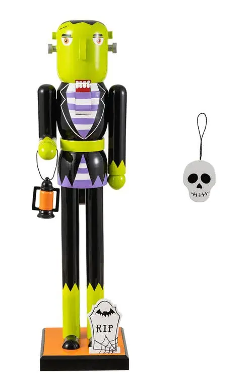 GLITZHOM Halloween Wood Skeleton With Ornament Nutcrackers - Green
