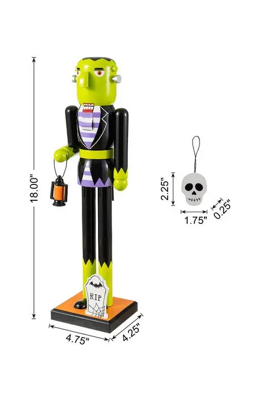 GLITZHOM Halloween Wood Skeleton With Ornament Nutcrackers - Green